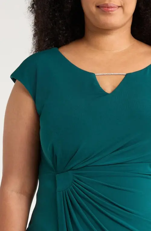 Connected Apparel Ruched Faux Wrap Cocktail Dress - Deep Spruce |  Editorialist