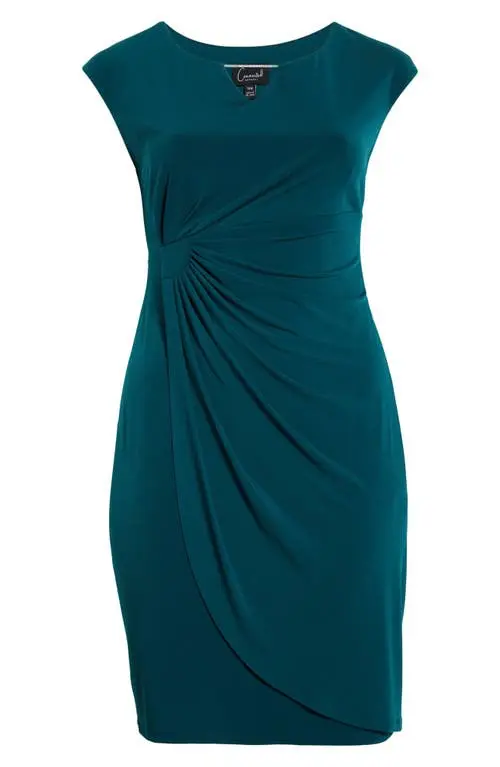 CONNECTED APPAREL Ruched Faux Wrap Cocktail Dress - Deep Spruce