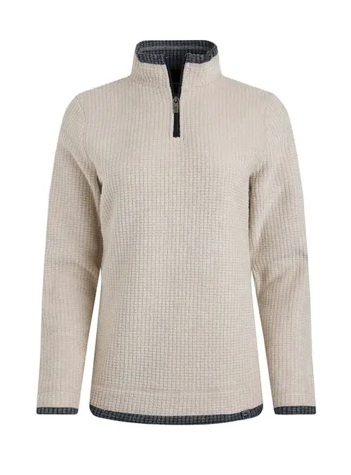 WEIRD FISH Beye 1/4 Zip Grid Fleece - Ecru