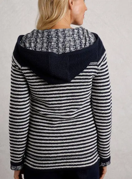 WEIRD FISH Striped Full Zip Macaroni Hoodie - Navy