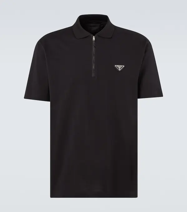 Prada Re-nylon-trimmed Cotton Piqué Polo Shirt - Black