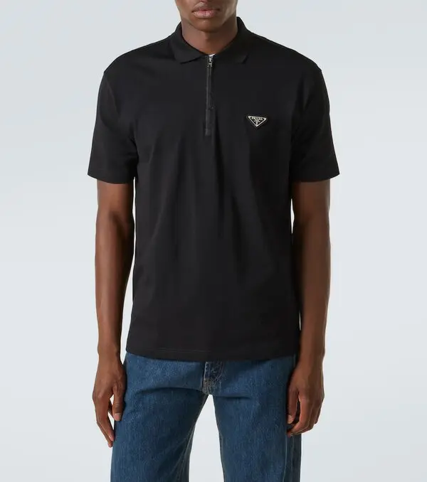 Prada Re-nylon-trimmed Cotton Piqué Polo Shirt - Black