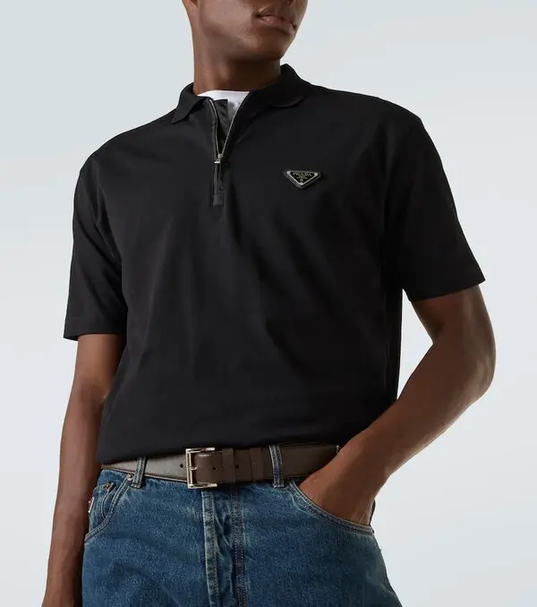 Prada Re-nylon-trimmed Cotton Piqué Polo Shirt - Black