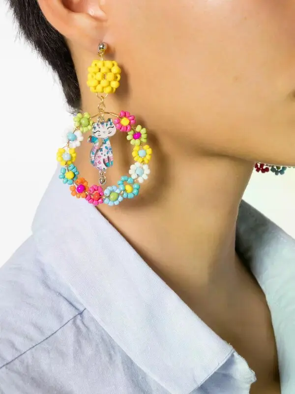 AMIR SLAMA Flower Cat-motif Drop Earrings