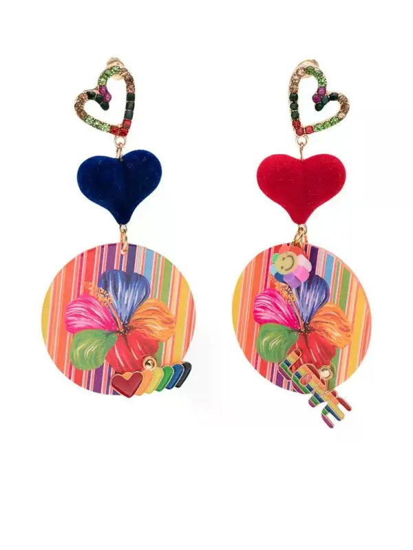 AMIR SLAMA Floral-print Drop Earrings - Multicolour