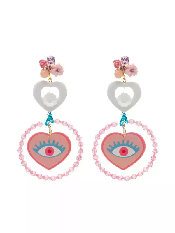 AMIR SLAMA Heart-charm Eye-motif Drop Earrings - Pink