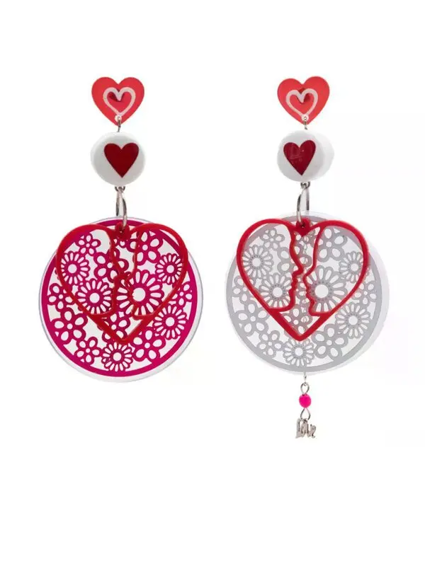 AMIR SLAMA Heart Motif Drop Earrings - Red