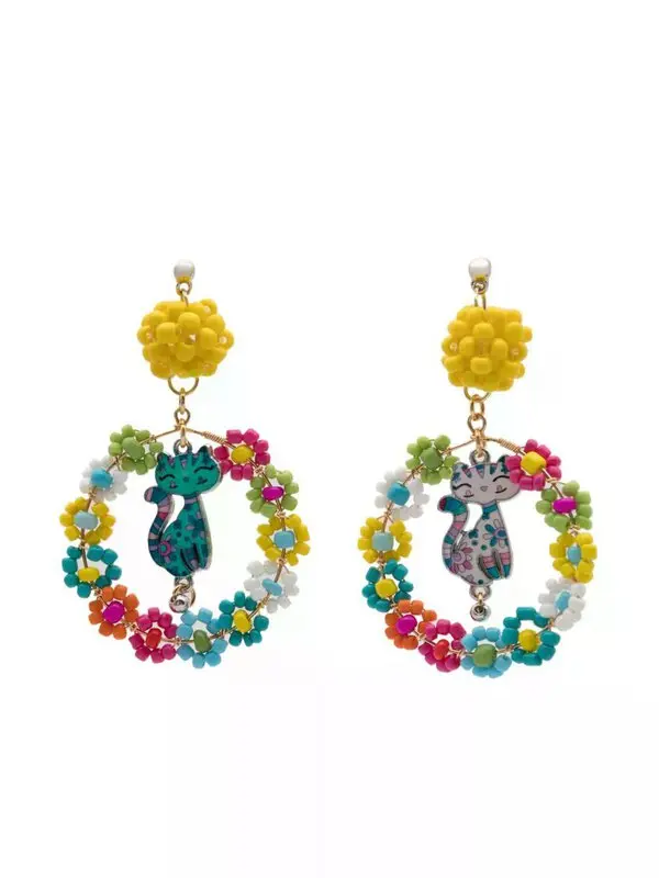 AMIR SLAMA BIJOUX Flower Cat-motif Drop Earrings - Multicolour