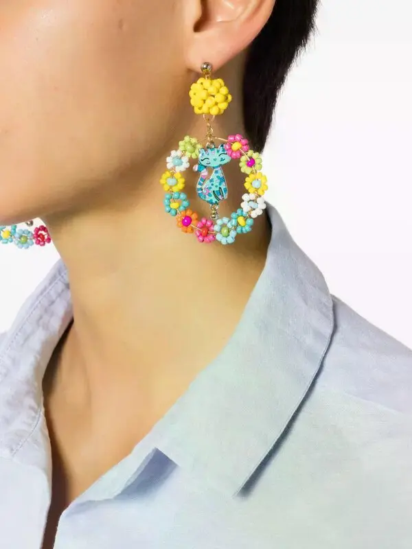 AMIR SLAMA Flower Cat-motif Drop Earrings