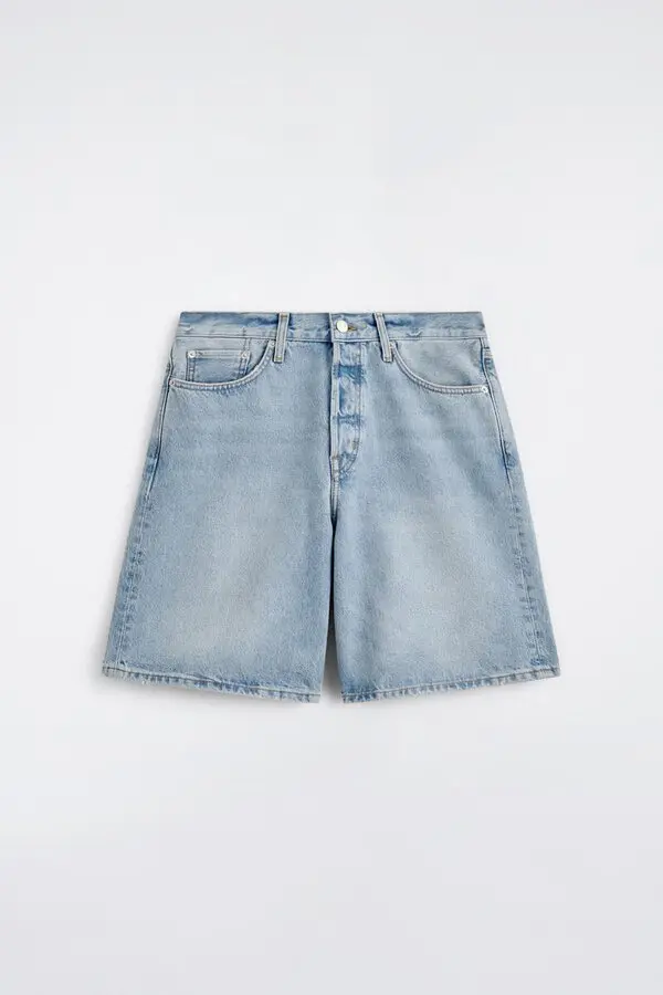 Cos Knee-length Denim Shorts With Utility Details - Light Blue
