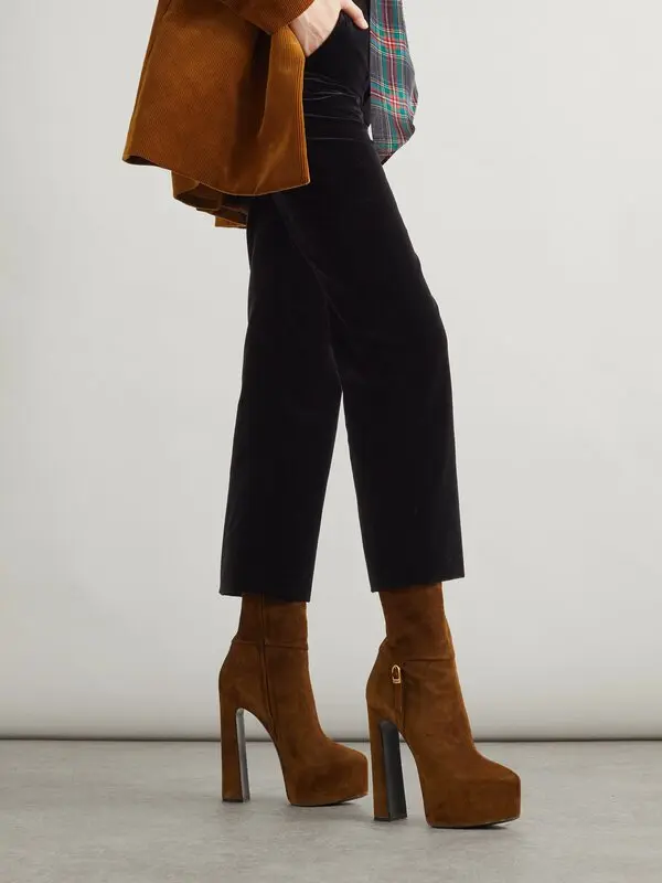 Saint Laurent Nico Buckled Suede Platform Boots