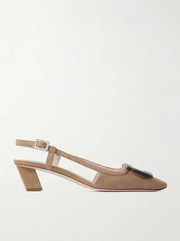 ROGER VIVIER Belle Vivier 45 Suede Slingback Pumps - Brown