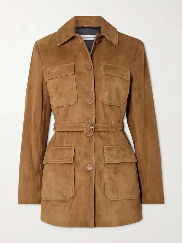 Nour Hammour Romana Belted Suede Jacket - Tan