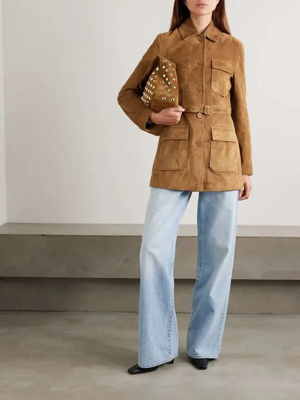 Nour Hammour Romana Belted Suede Jacket - Tan