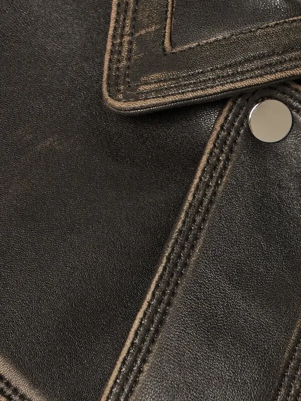 Nour Hammour Clint Oversized Paneled Distressed Leather Bomber Jacket