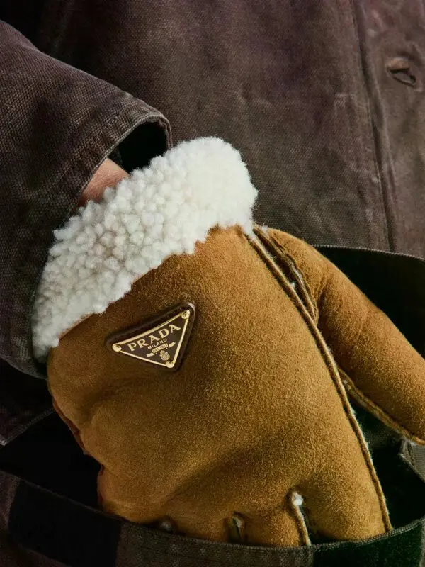 Prada Suede Gloves With Shearling Lining - Brown