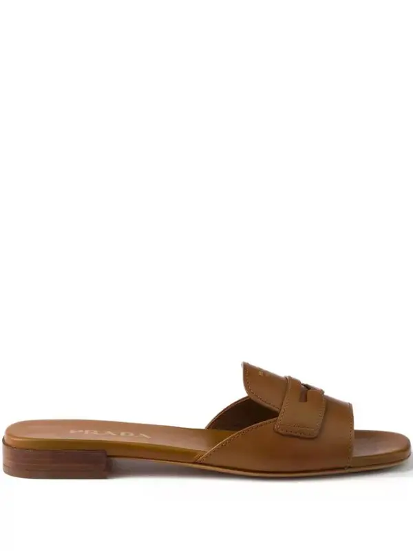Prada Leather Slides With Logo Detail