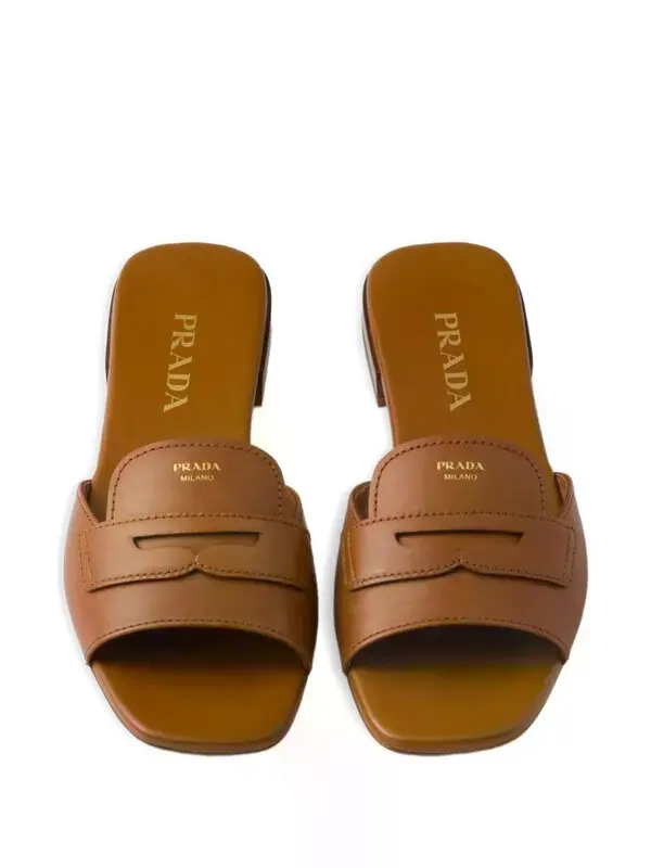 Prada Leather Slides With Logo Detail