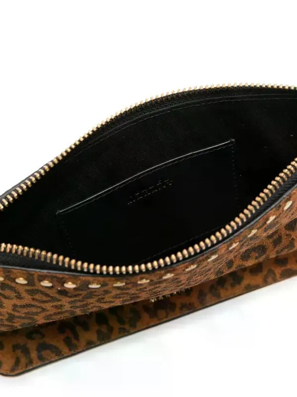 Isabel Marant Étoile Oskan Studded Leopard Print Leather Wristlet - Brown