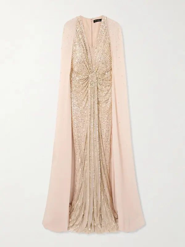Jenny Packham Zenith Cape-effect Embellished Gown
