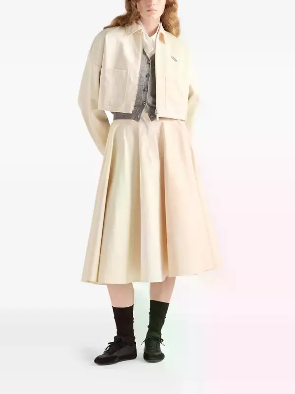 Prada Triangle-logo Flared Midi Skirt - Neutrals