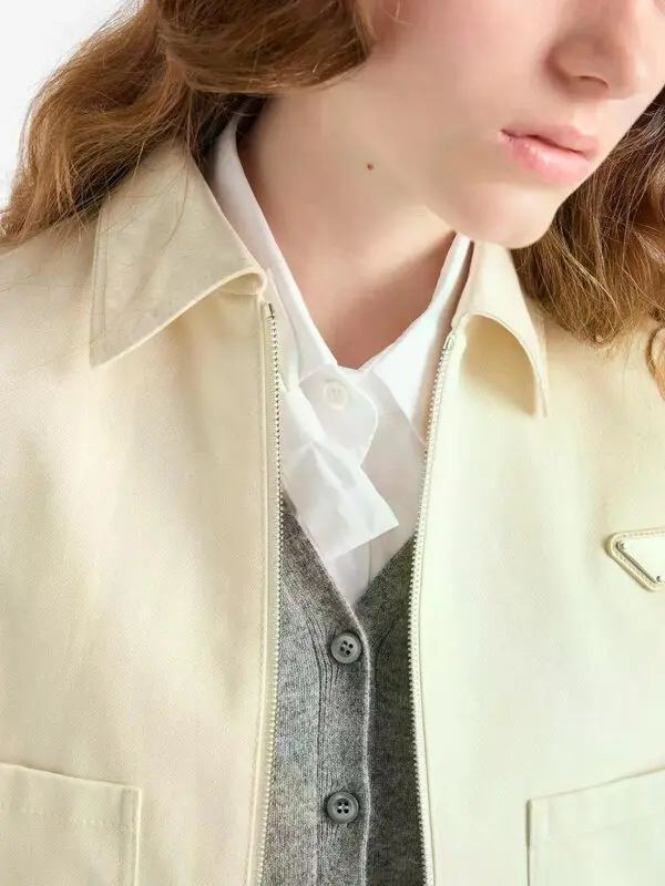 Prada Logo-detail Cropped Jacket - Neutrals