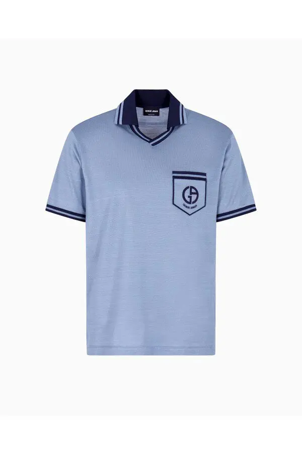 Giorgio Armani Silk Piqué Jersey Polo Shirt - Blue