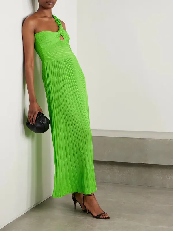 Gabriela Hearst Altura One-shoulder Ribbed Silk Midi Dress - Green