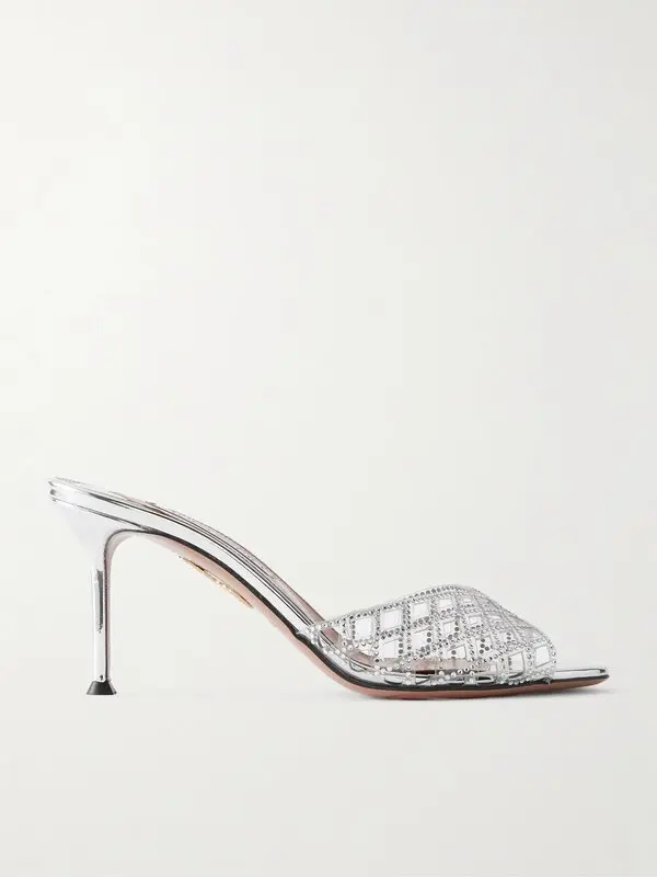 AQUAZZURA Lumiere Crystal-embellished Pvc Mules - Silver