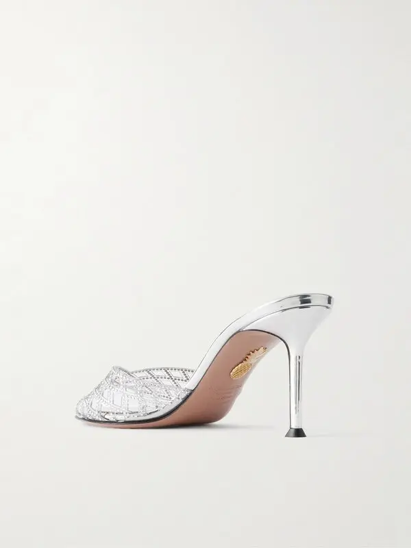 AQUAZZURA Lumiere Crystal-embellished Pvc Mules - Silver