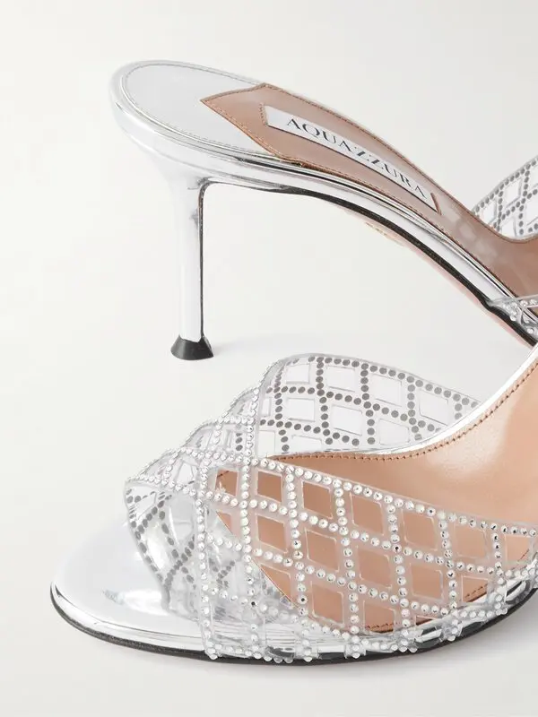 AQUAZZURA Lumiere Crystal-embellished Pvc Mules - Silver