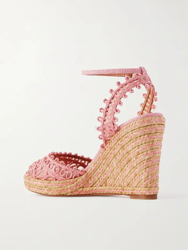AQUAZZURA Kahlo Raffia Wedge Espadrilles - Pink