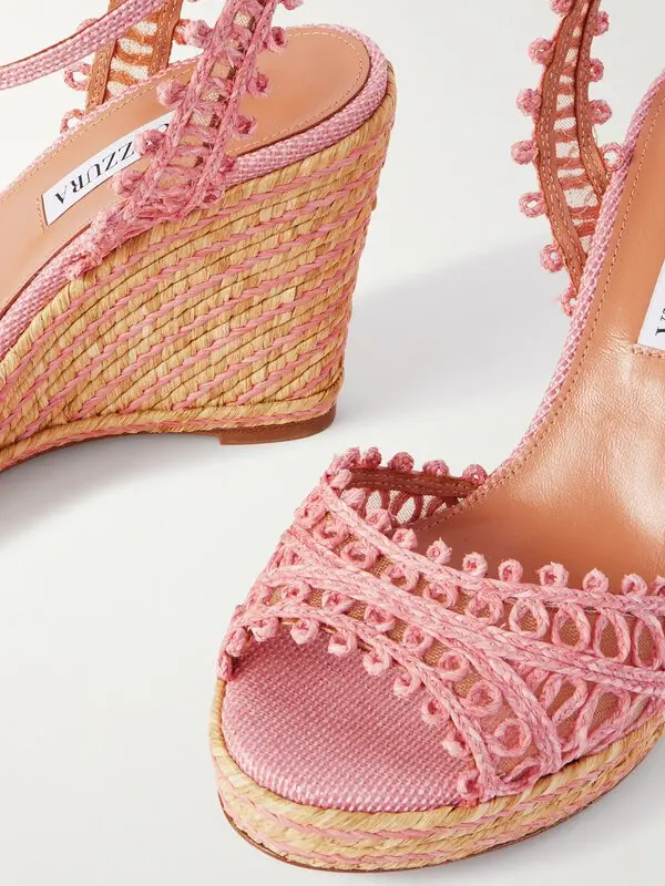 AQUAZZURA Kahlo Raffia Wedge Espadrilles - Pink