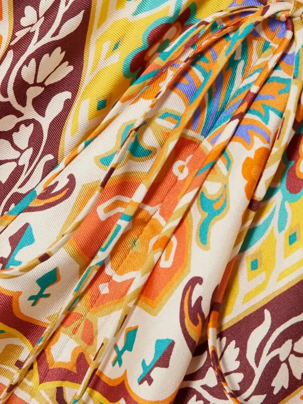 Etro Floral-print Asymmetric Silk-twill Halterneck Dress