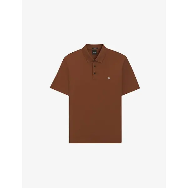 BOSS Logo-embroidered Short-sleeve Cotton Polo Xxl - Medium Brown