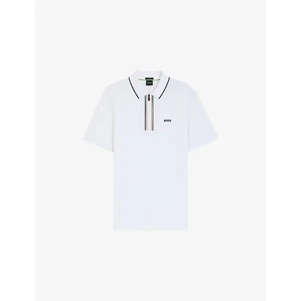 BOSS Logo-print Short-sleeve Stretch-cotton Polo - White