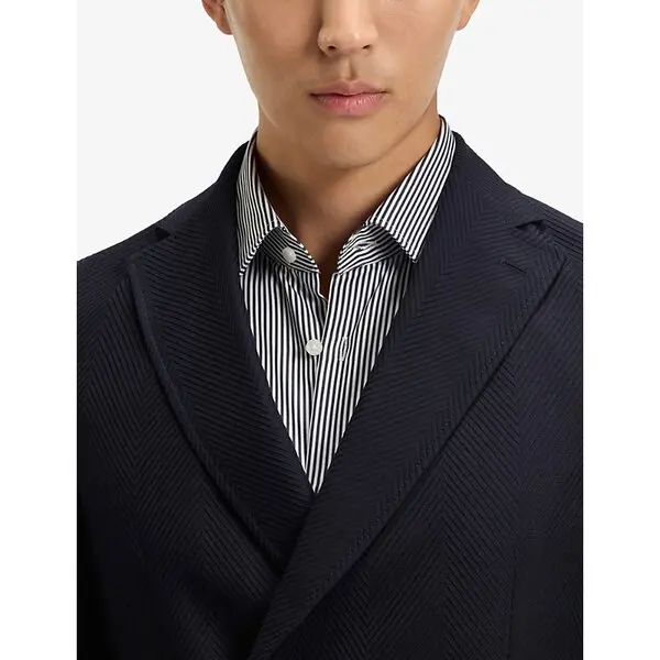 BOSS Double-breasted Notched-lapel Cotton-wool Blend Blazer
