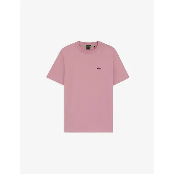 BOSS Logo-embroidered Regular-fit Stretch-cotton T-shirt Xxxl - Open Pink