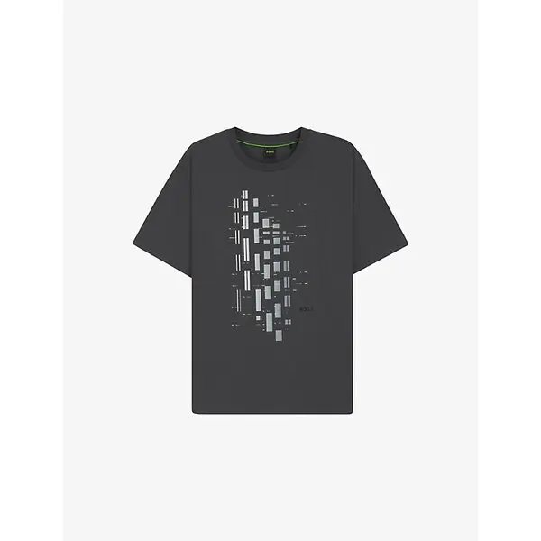 BOSS Graphic-print Short-sleeve Stretch-cotton T-shirt - Dark Grey