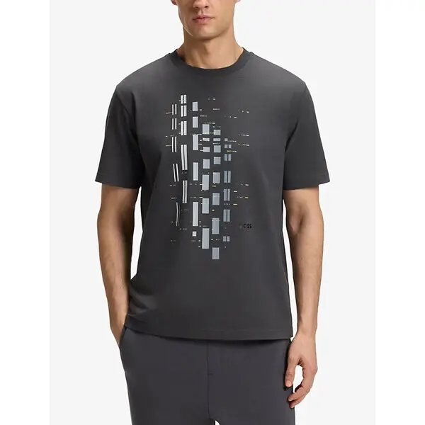 BOSS Graphic-print Short-sleeve Stretch-cotton T-shirt - Dark Grey