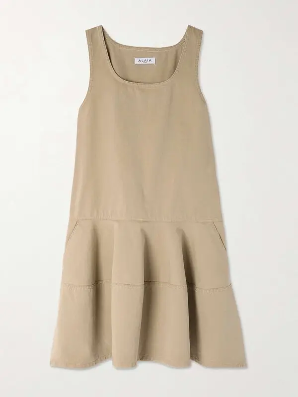 Alaïa Tiered Denim Mini Dress - Beige