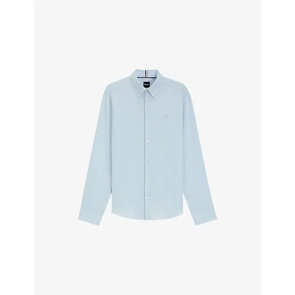BOSS Logo-embroidered Regular-fit Linen Shirt - Light/pastel Blue
