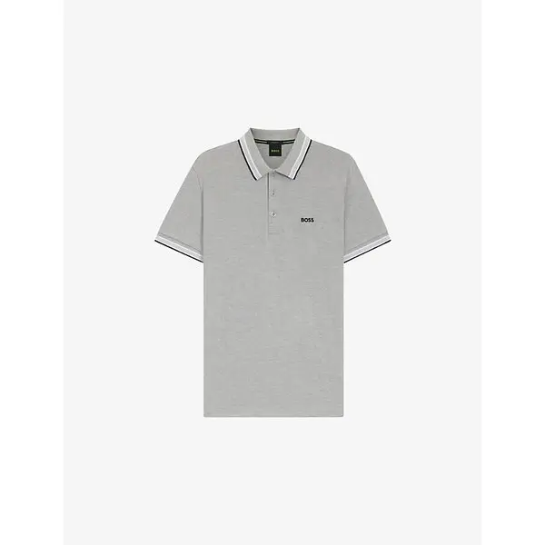 BOSS Paddy Embroidered-logo Cotton Piqué Polo Shirt - Silver