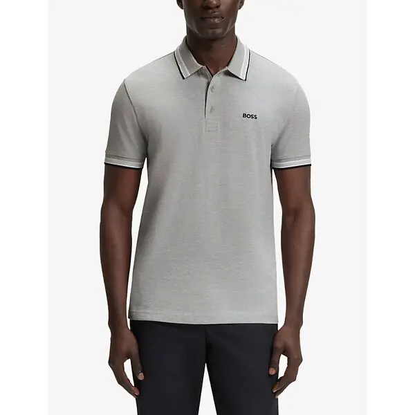 BOSS Paddy Embroidered-logo Cotton Piqué Polo Shirt - Silver