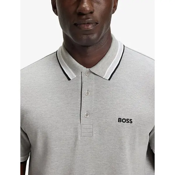 BOSS Paddy Embroidered-logo Cotton Piqué Polo Shirt - Silver