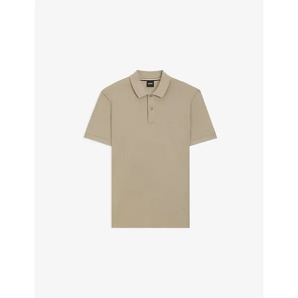 BOSS Logo-embroidered Short-sleeve Cotton Polo - Dark Beige