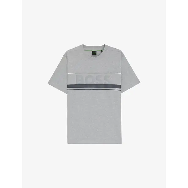 BOSS Brand-print Short-sleeve Cotton T-shirt - Silver