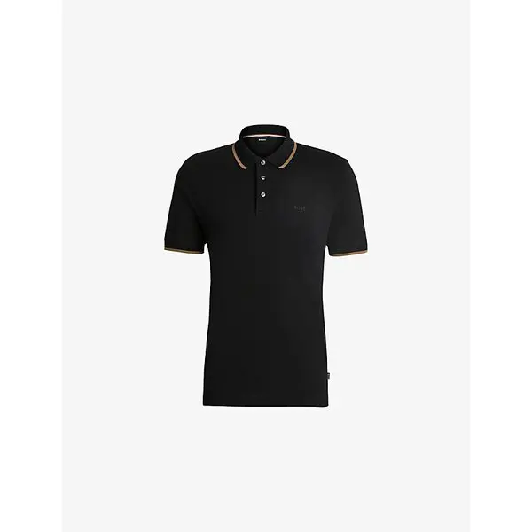 BOSS Logo-print Short-sleeve Cotton Polo - Black