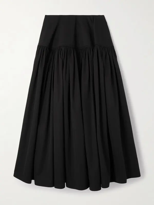 Alaïa Gathered Cotton-poplin Maxi Skirt - Black