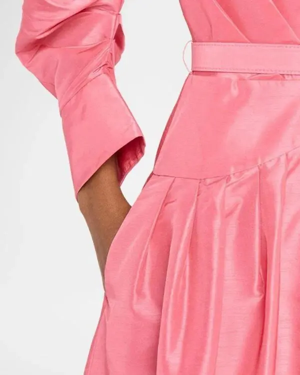 Rebecca Vallance Maple Pleated Taffeta Midi Shirt Dress